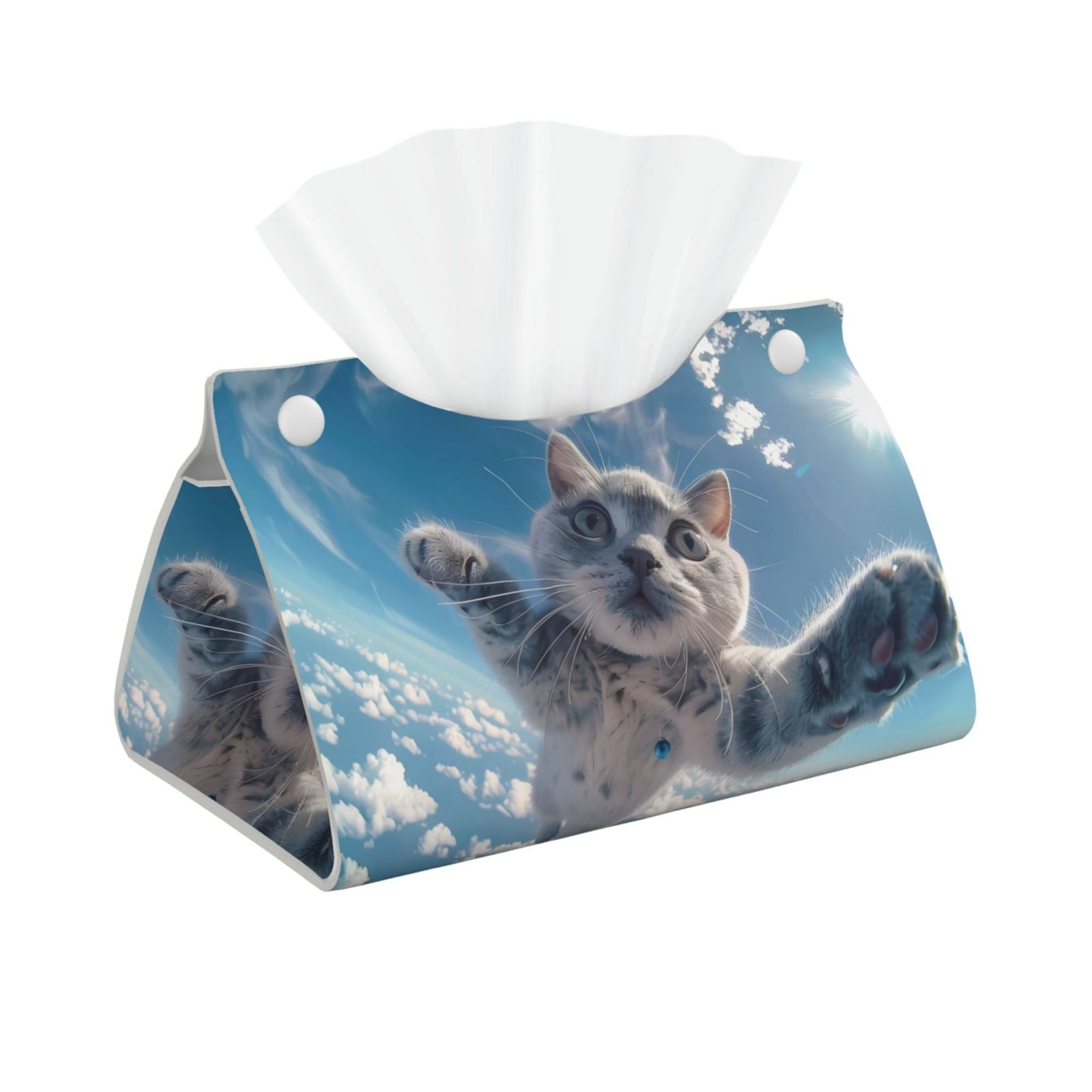 Skydiving Cat Fisheye View Leather Tissue Box Cover - Long PVC Tissue ...