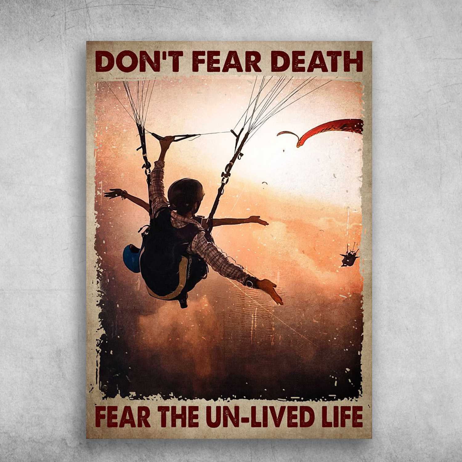 Skydiving Poster - Don't Fear Death, Fear The Un-Lived Life, Extreme ...