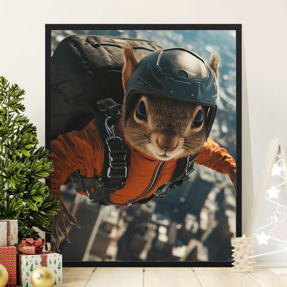 Skydiving Squirrel Poster, Cute Animal Wall Art, Funny Squirrel Decor ...