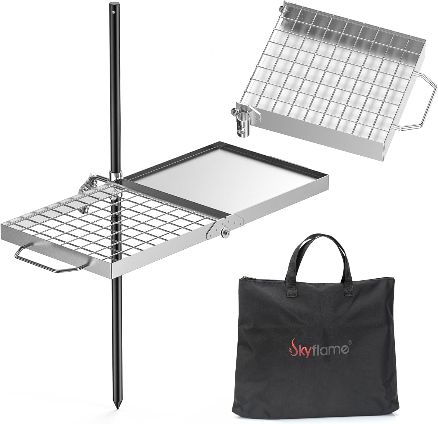 Skyflame Swivel Campfire Grill, 2 in 1 Stainless Steel Folding Camping ...