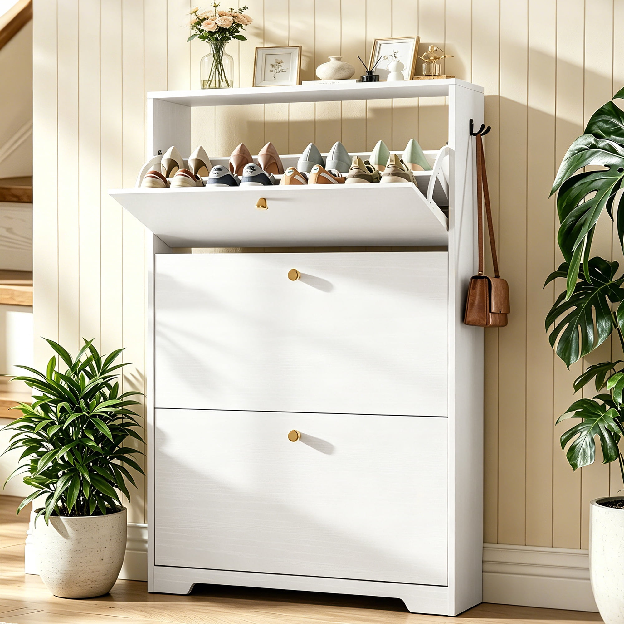 Skyhill Shoe Cabinet with 3 Flip Drawers,Modern Shoe Organizer for ...