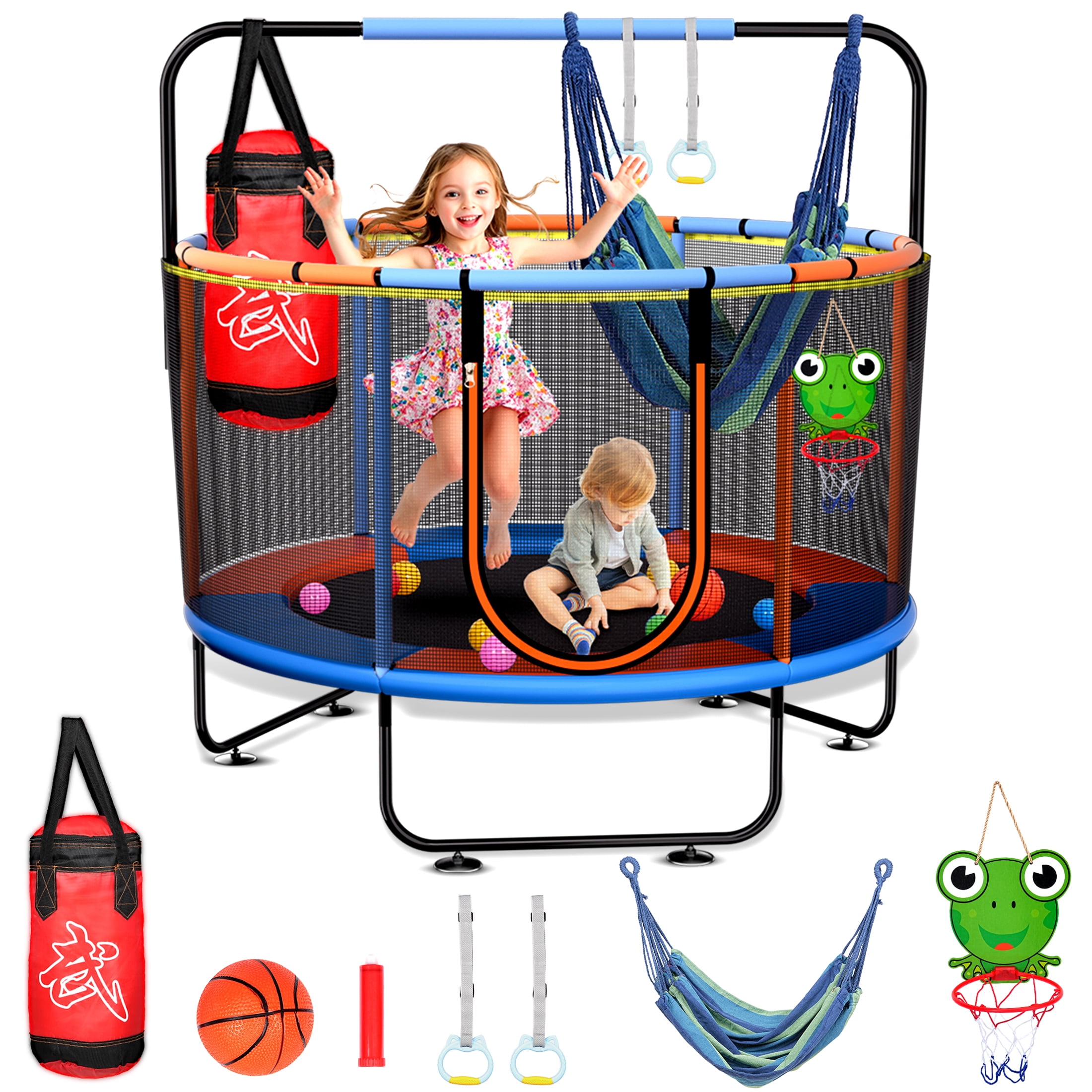 Skyhot 55" Indoor Outdoor Mini Round Trampoline for Kids with Enclosure ...