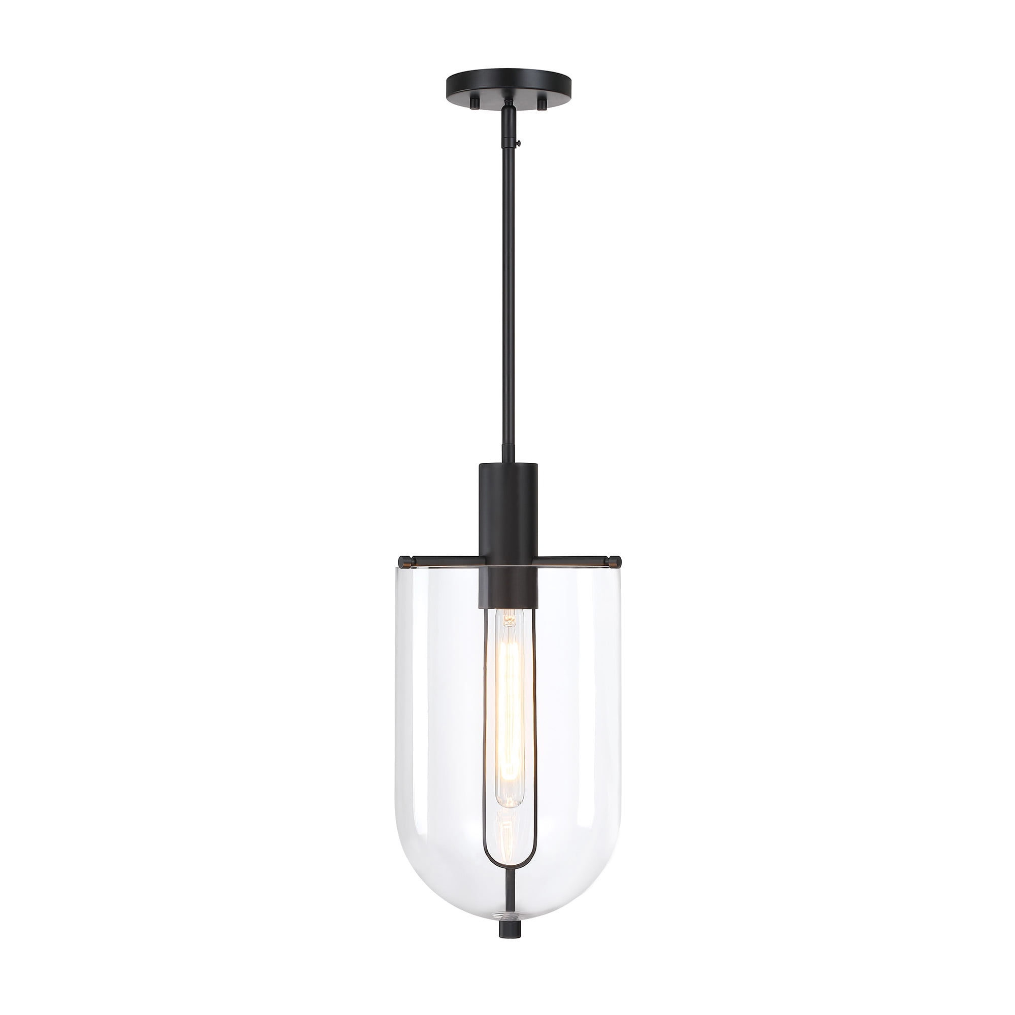 Skylar 60 Watt 1-Light Matte Black Down Pendant Light with Clear Glass ...