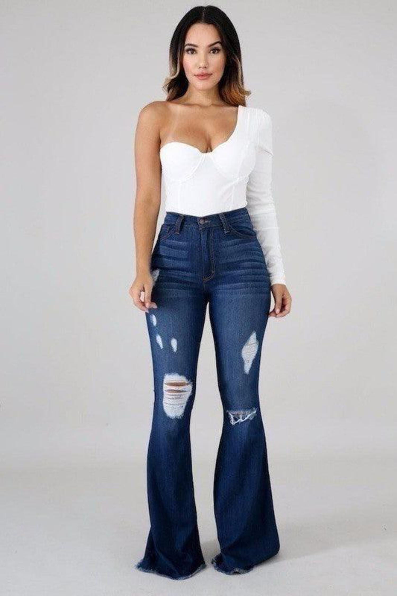 Skylar Bell Bottom Dark Blue Jeans - Walmart.com