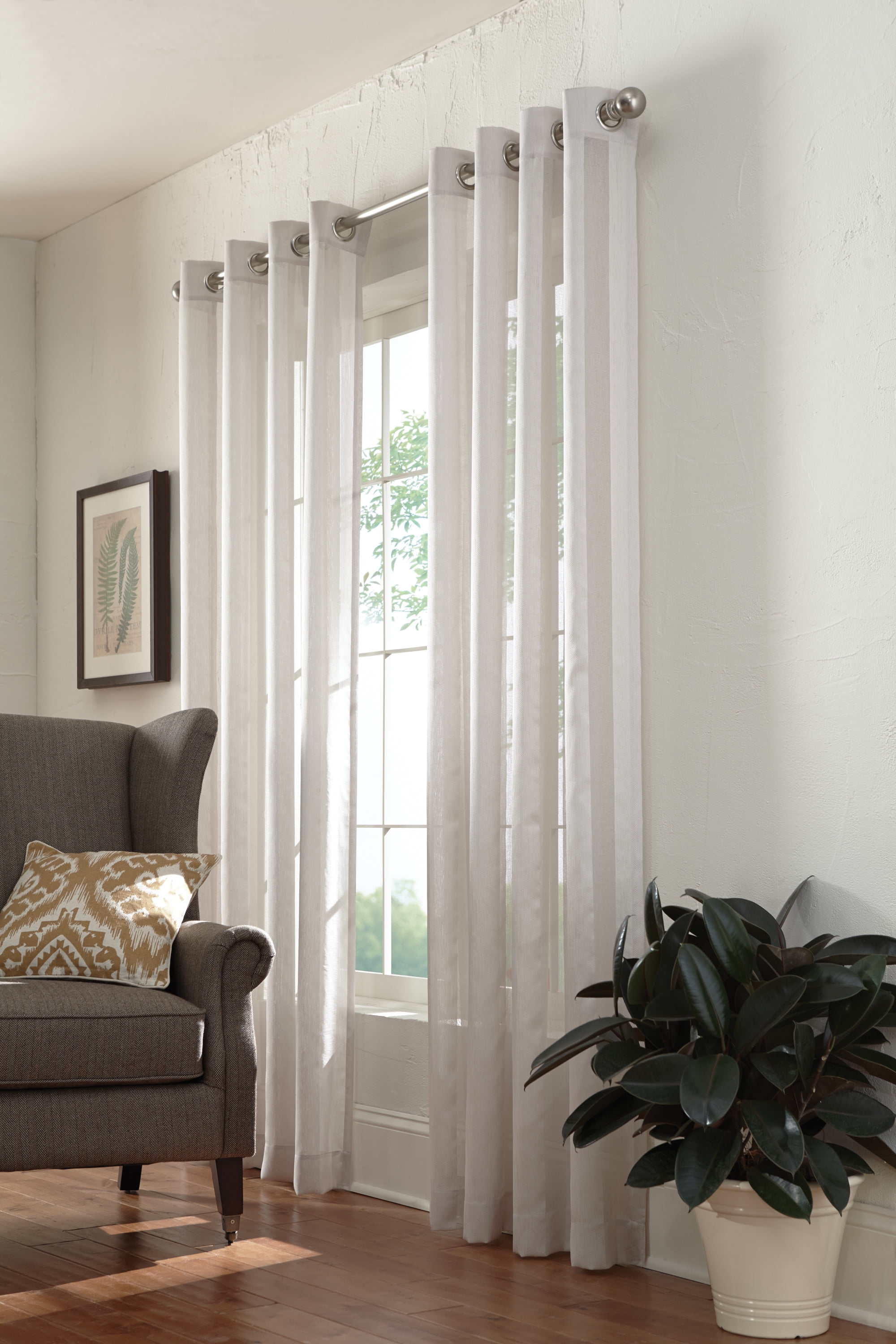 Skylar Grommet Striped Sheer Curtain Panel 52" x 84" in Ivory - Walmart.com