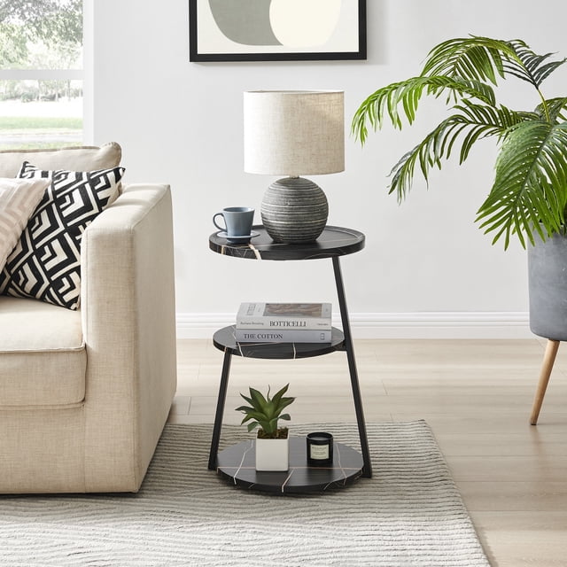 Skylar Round 3-Tier Side Accent Table with Raised Lip Edge Tabletop and ...
