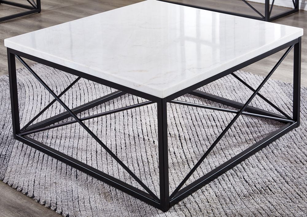 Skyler Square Coffee Table – Modern White Marble Top with Sleek Base ...