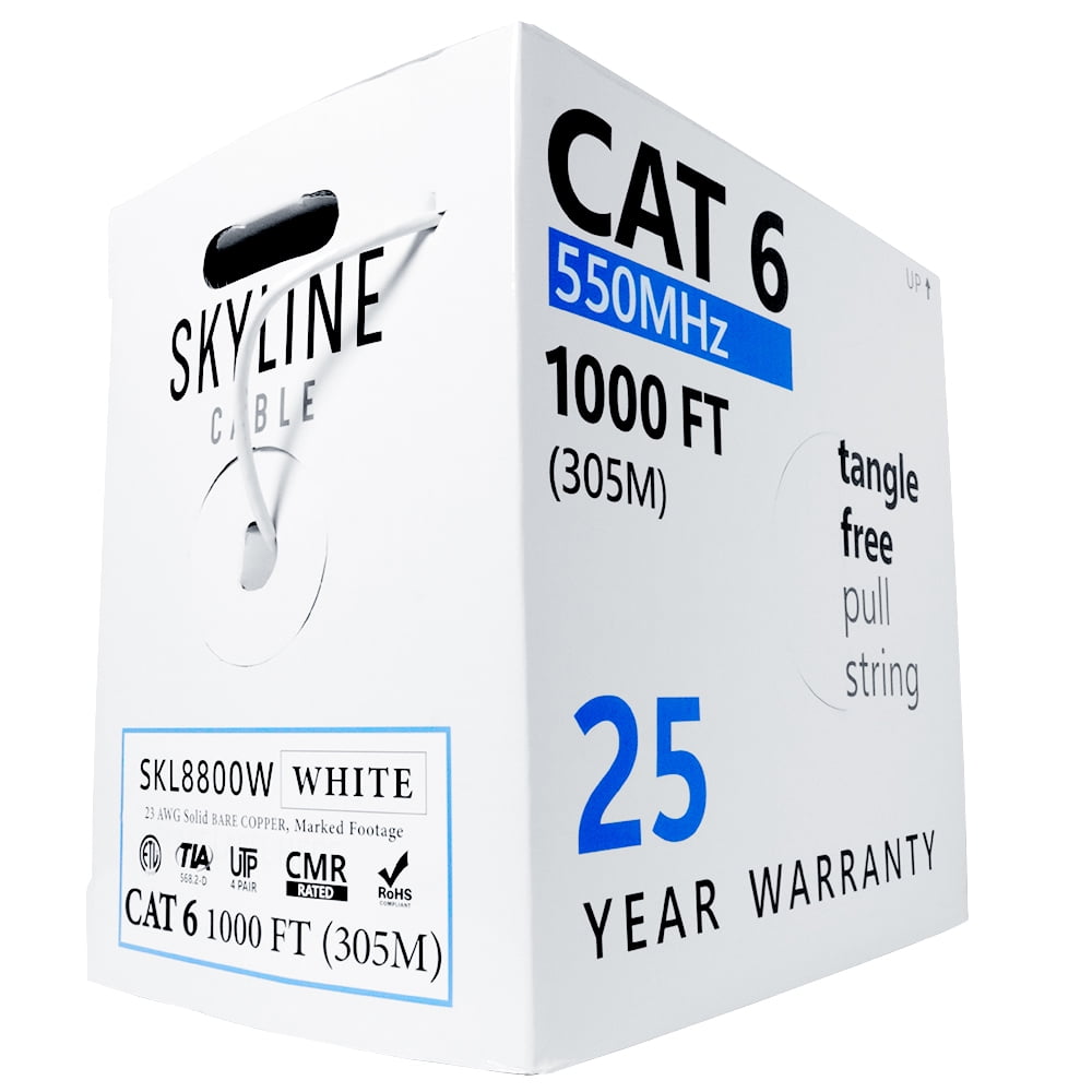 Skyline Cat 6, Solid Bare Copper, 23 AWG, 550 Mhz, CMR Rated, 1000ft ...