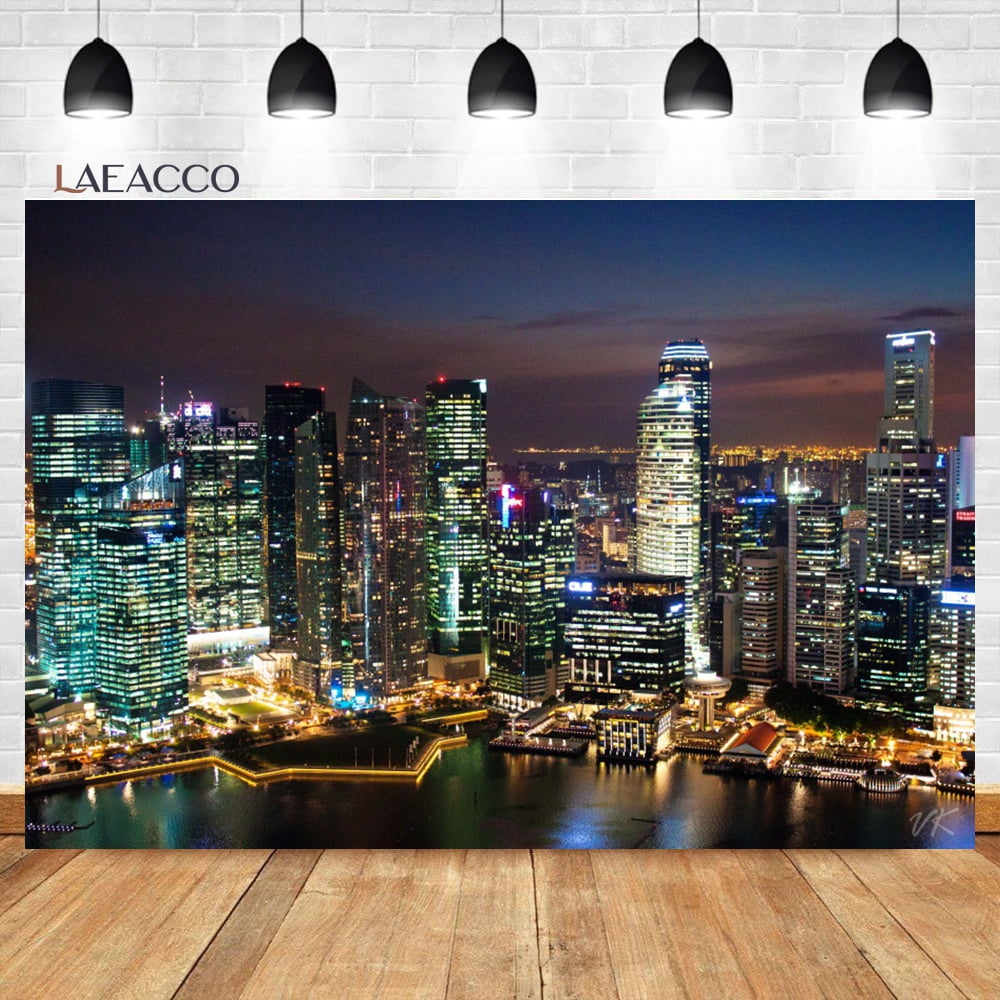 Skyline City Night Landscape Photography Backdrop Business Modern City ...