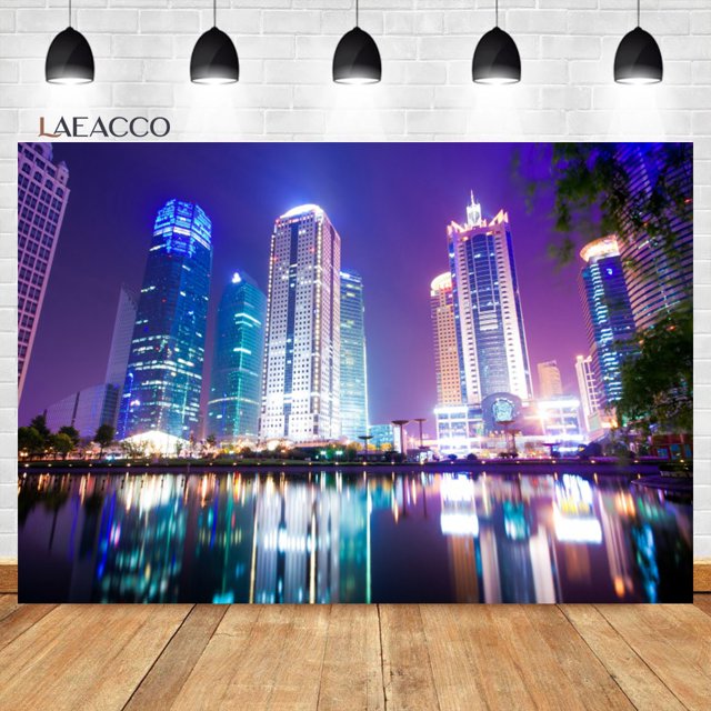 Skyline City Night Landscape Photography Backdrop Business Modern City ...