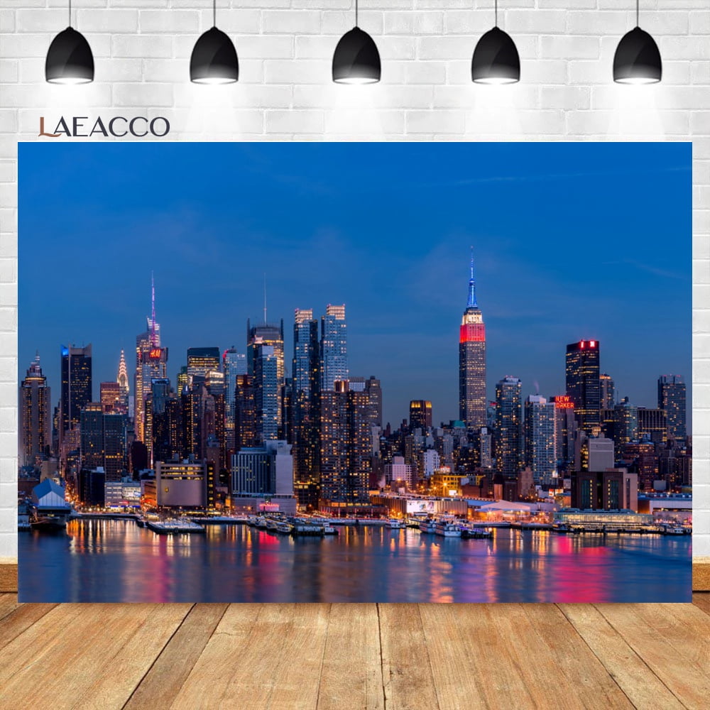 Skyline City Night Landscape Photography Backdrop Business Modern City ...