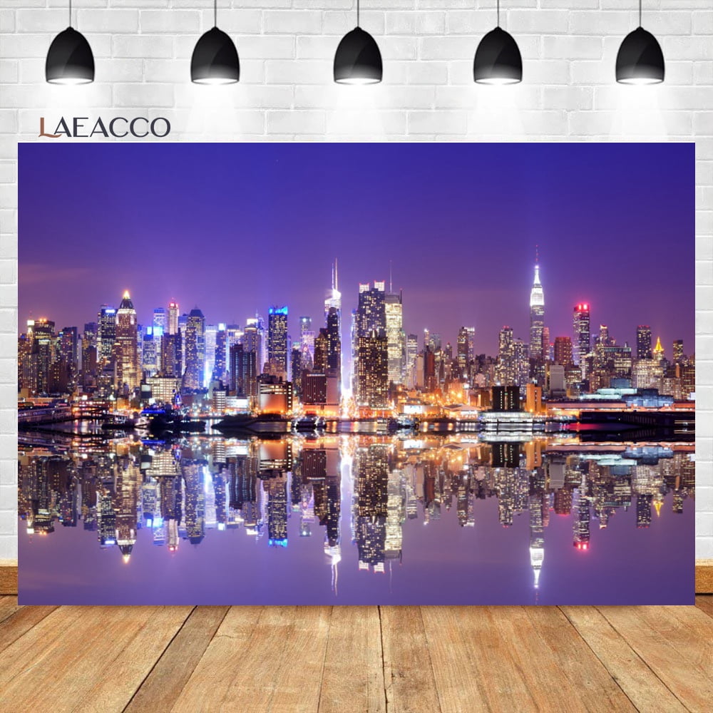 Skyline City Night Landscape Photography Backdrop Business Modern City ...