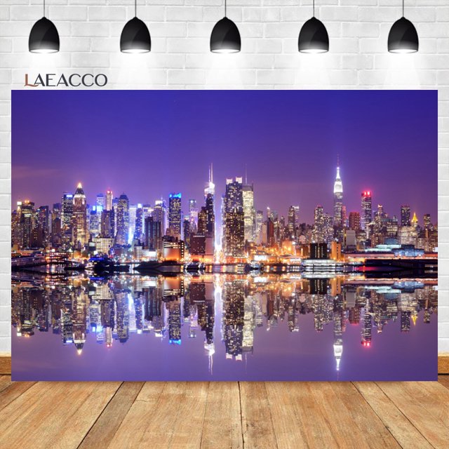Skyline City Night Landscape Photography Backdrop Business Modern City ...