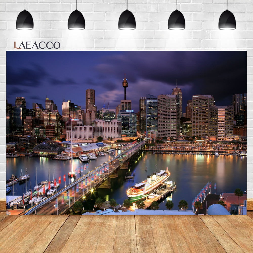 Skyline City Night Landscape Photography Backdrop Business Modern City ...