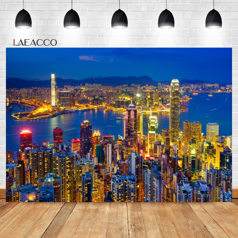 Skyline City Night Landscape Photography Backdrop Business Modern City ...