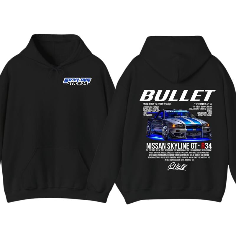 Skyline GT-R R34 JDM Graphic Pullover Hoodie With A 2 Sided Design ...