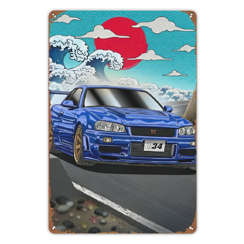 Skyline GTR R34 Kanagawa Poster Metal Tin Sign Wall Decor Signs,Retro ...