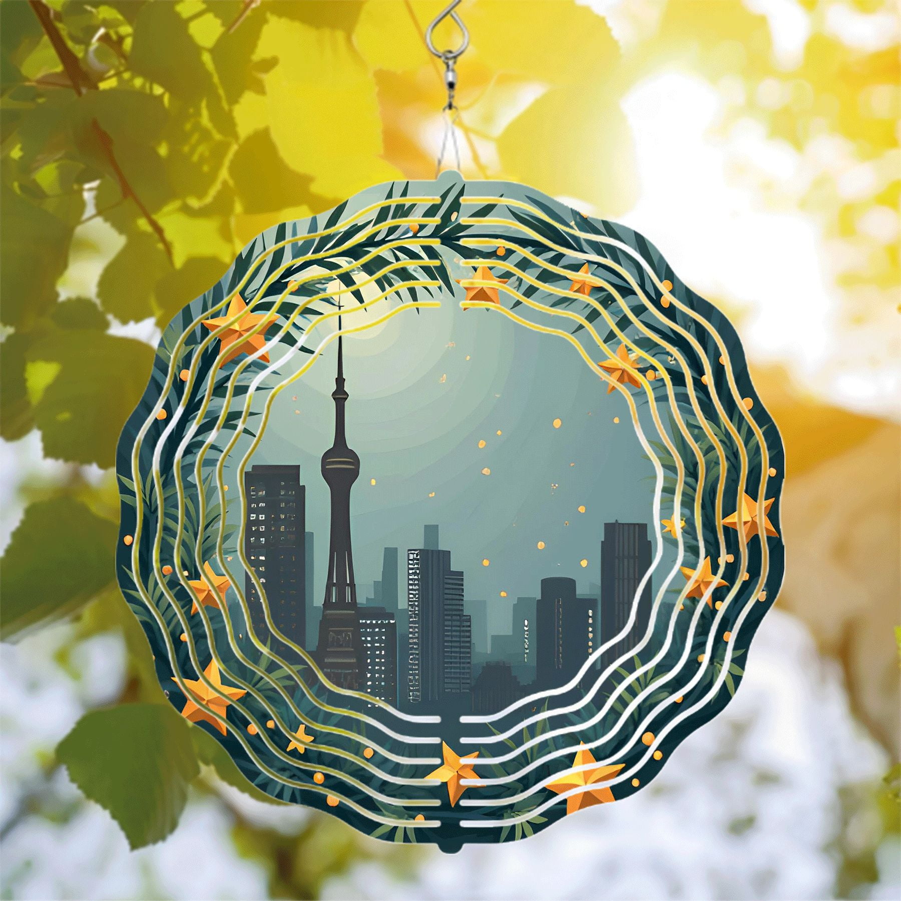 Skyline Metal Wind Spinner & Chime - Elegant Tower Design with Stars ...