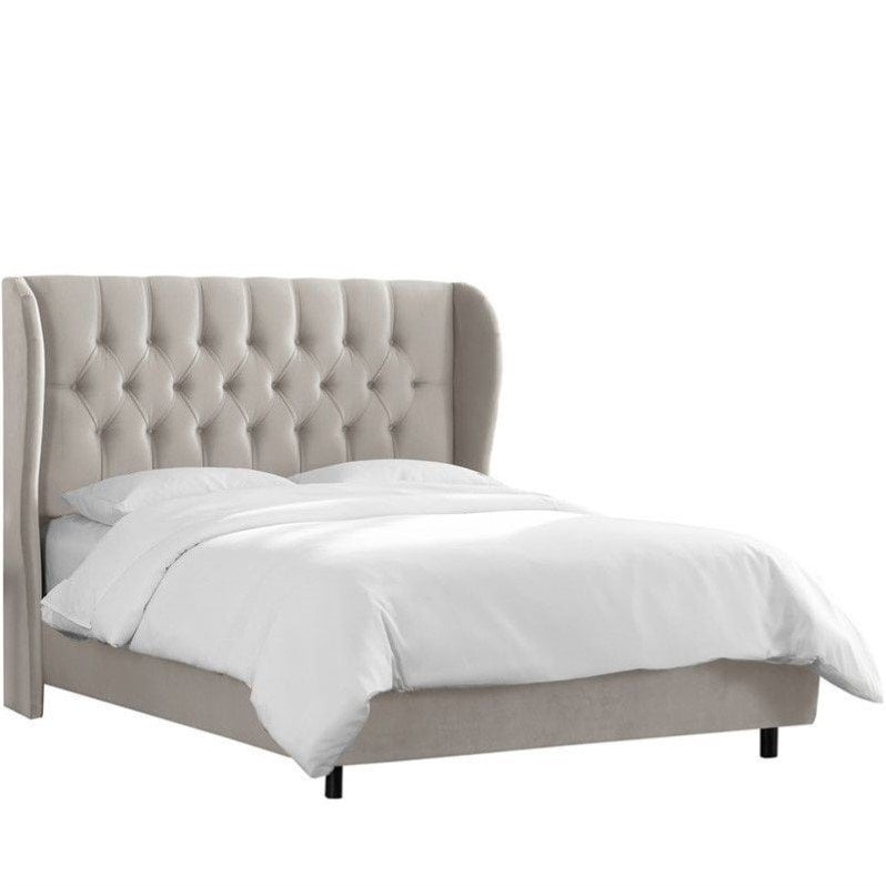 Skyline Tufted Wingback Bed in Velvet Light Grey-Full - Walmart.com