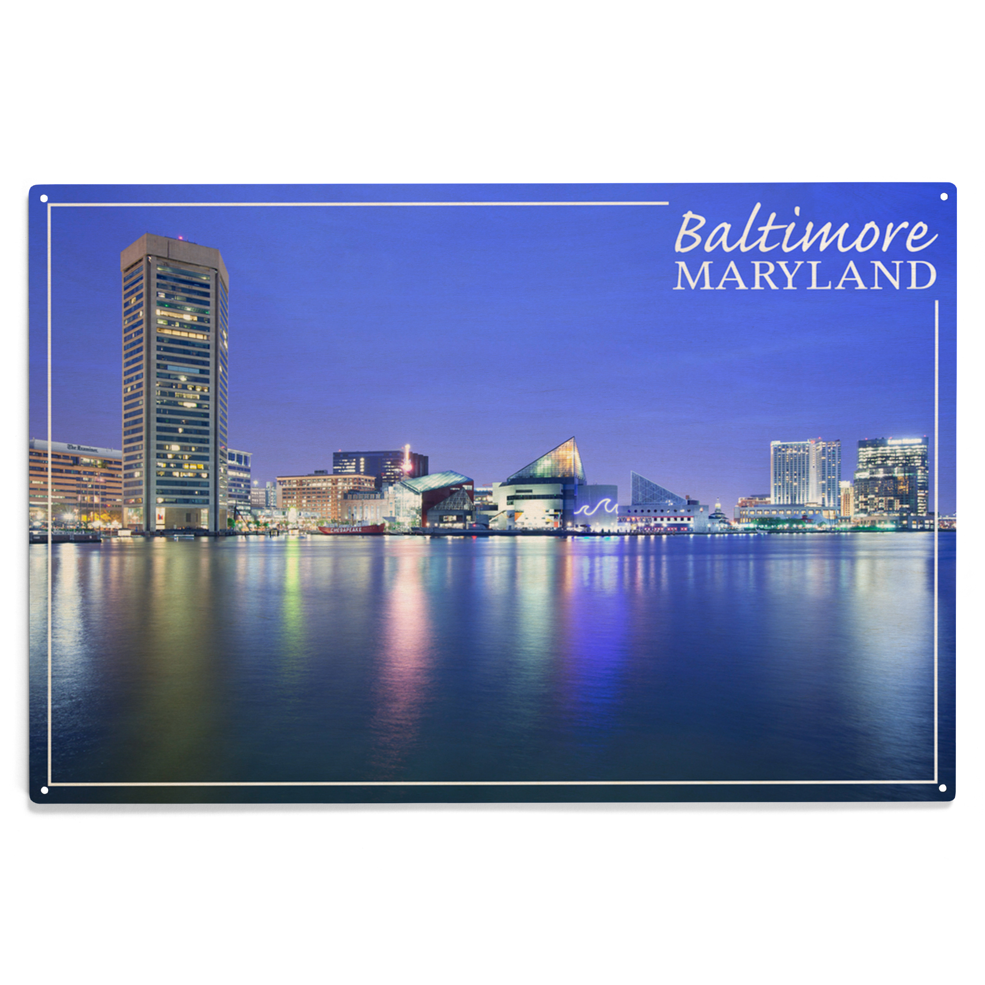Skyline at Night, Baltimore, Maryland Birch Wood Wall Sign (10x15 ...