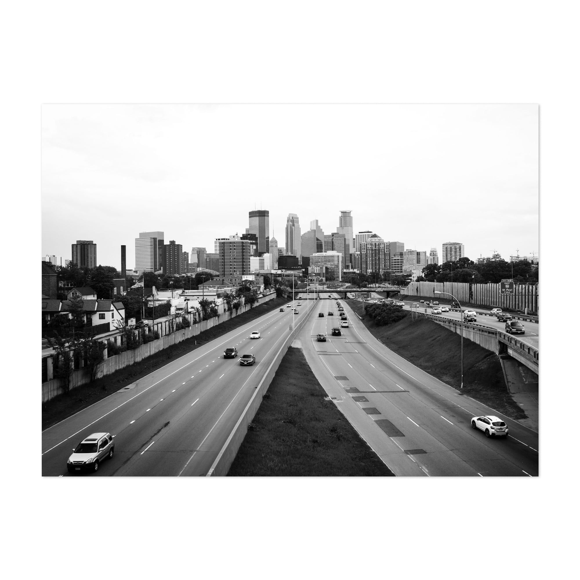 Skyline from 24th Street B&W - Minneapolis Minnesota Photography Unframed Wall Art Print 8 x 12 ...