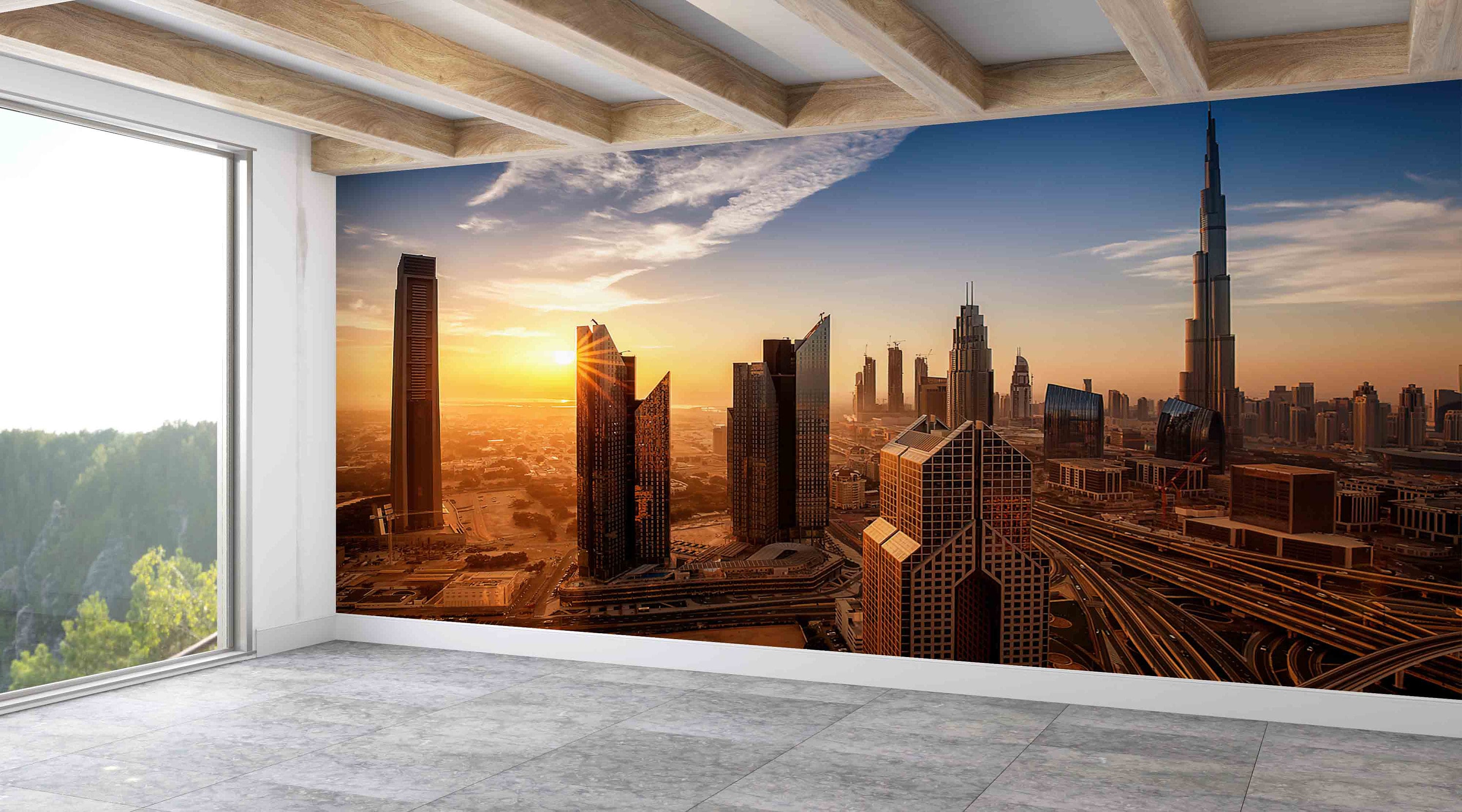 Skylines Wallpaper, Paper Wall Art Sunset Landscape Wall Print, Bright ...