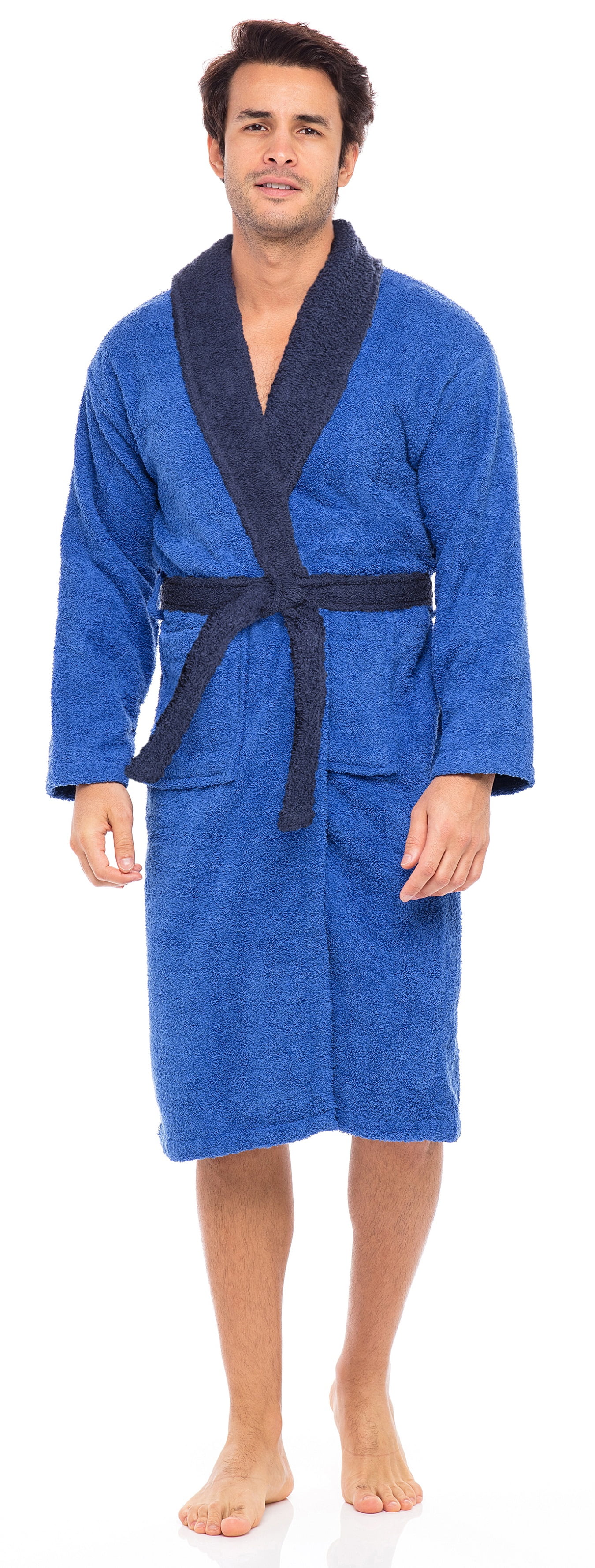 Skylinewears Men Robe Terry Cotton Robe Shawl Collar Bathrobe Spa Robes ...