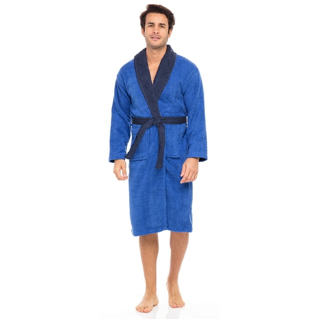 Skylinewears Men Robe Terry Cotton Robe Shawl Collar Bathrobe Spa Robes ...