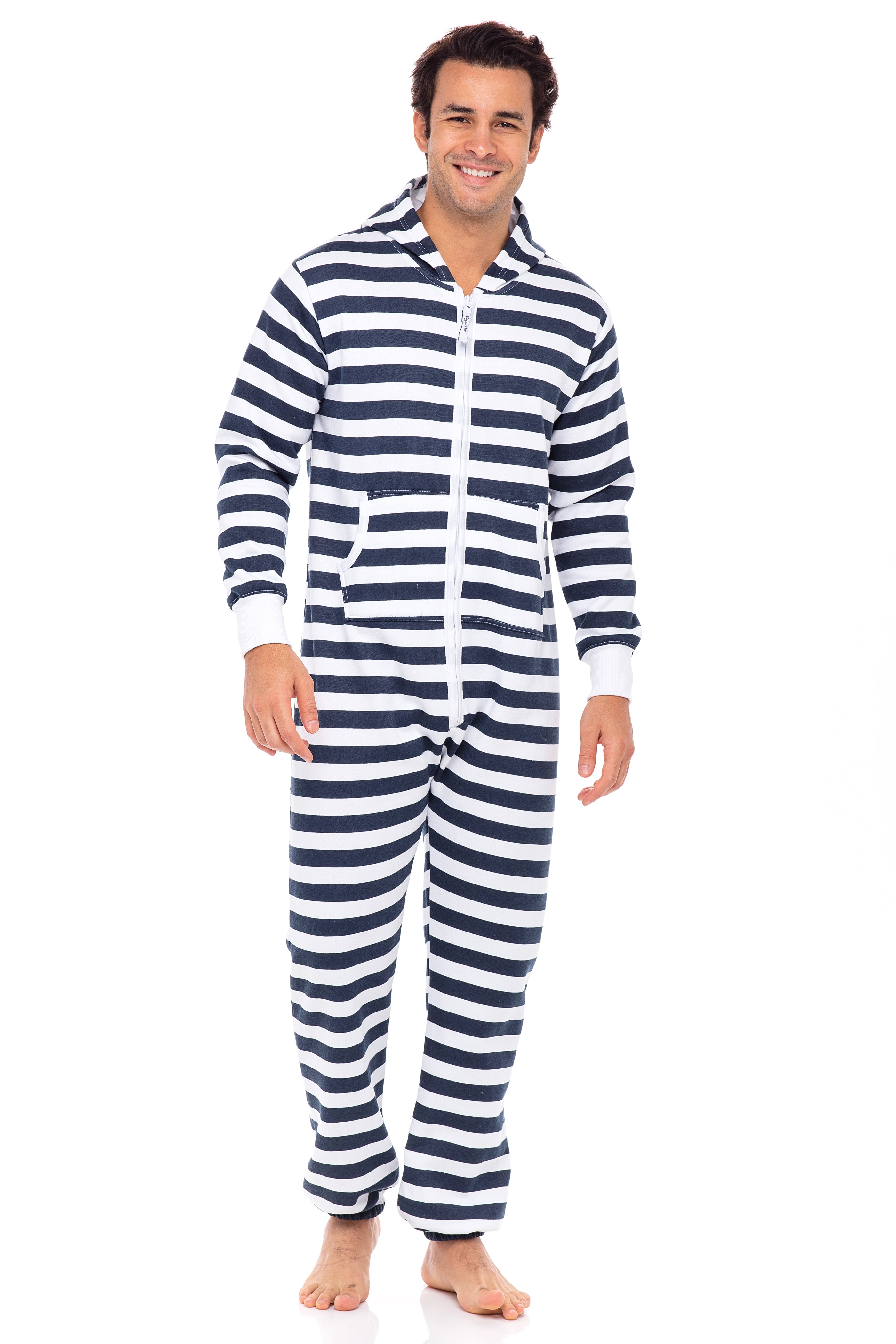 Skylinewears Mens Hooded One Piece Pajamas Adult Non Footed Printed