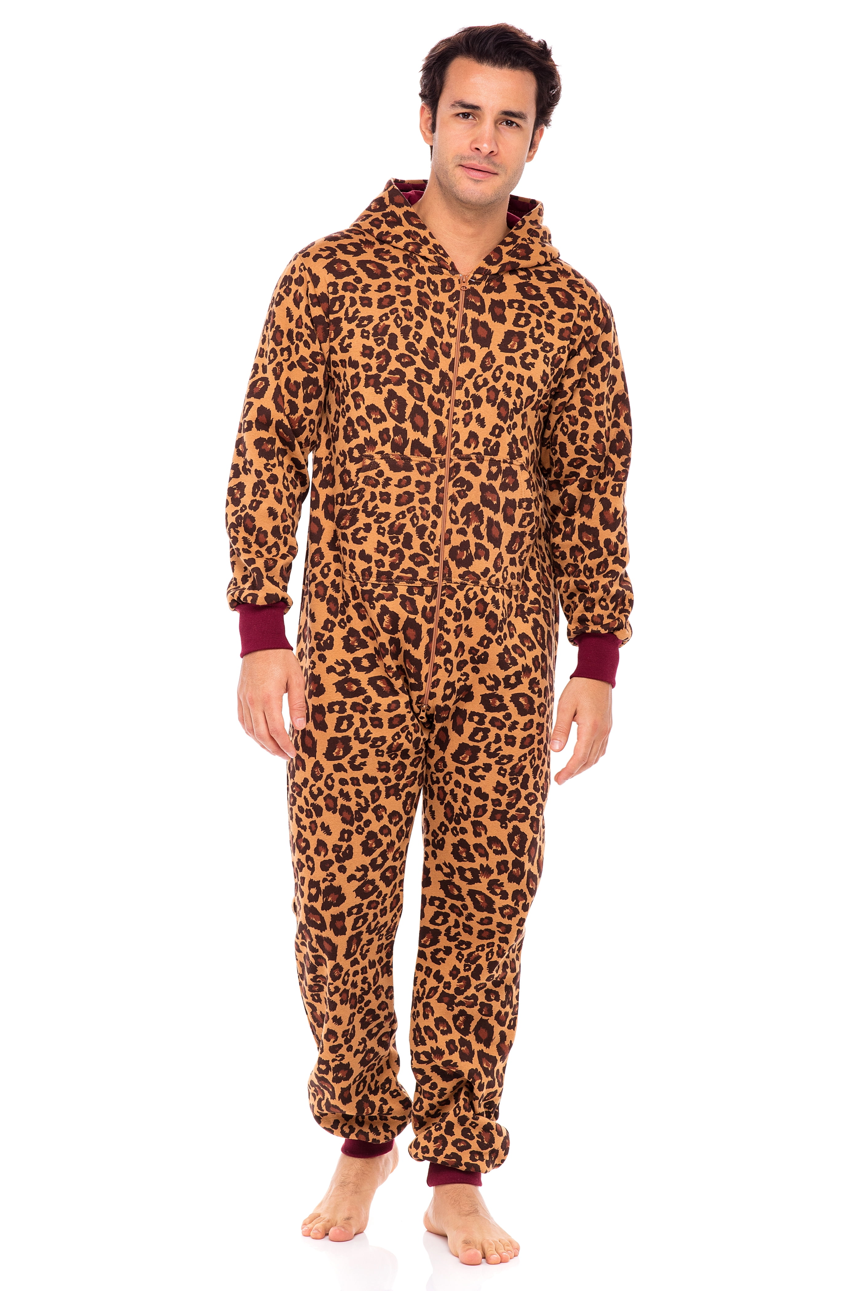 Skylinewears Mens Hooded One Piece Pajamas Adult Non Footed Printed ...