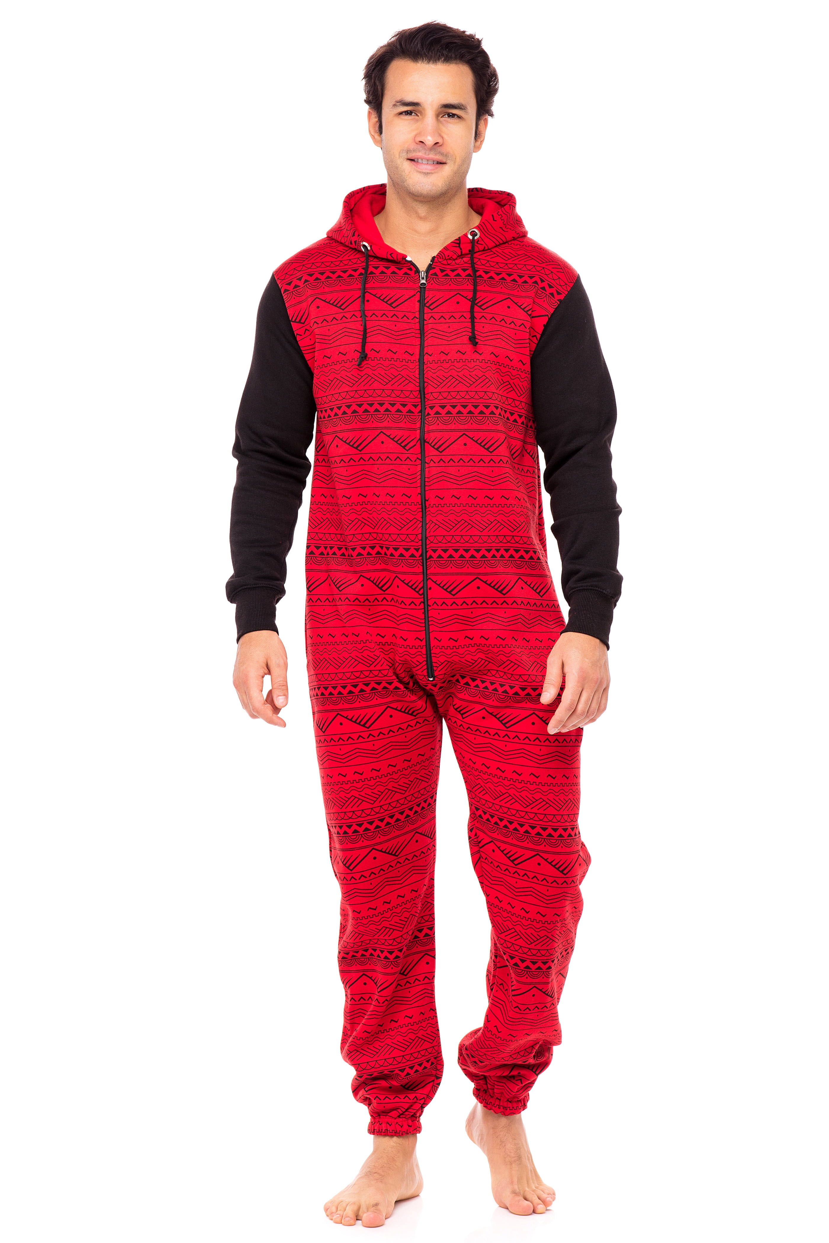 Skylinewears Mens Hooded One Piece Pajamas Adult Non Footed Printed ...