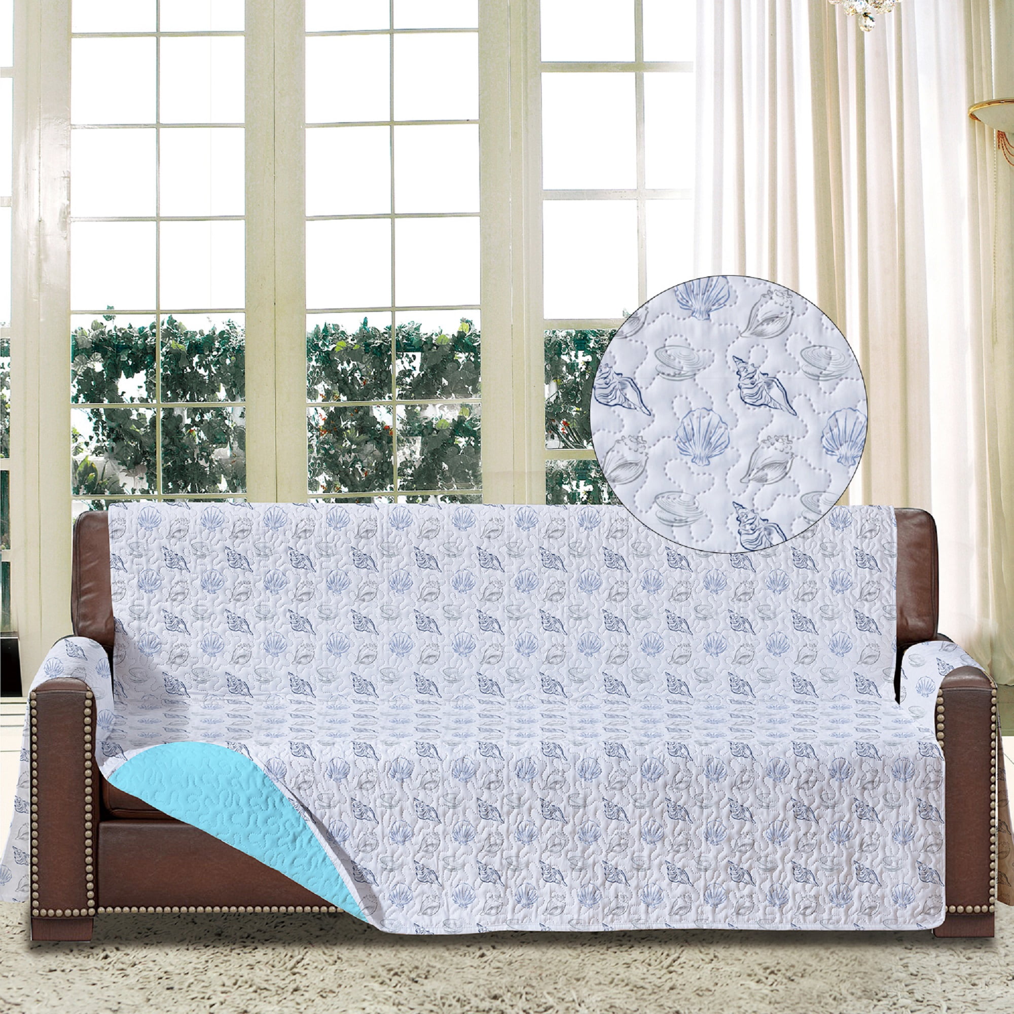 Skylinewears Reversible Sofa Cover with Pockets, Stain Resistant Couch ...