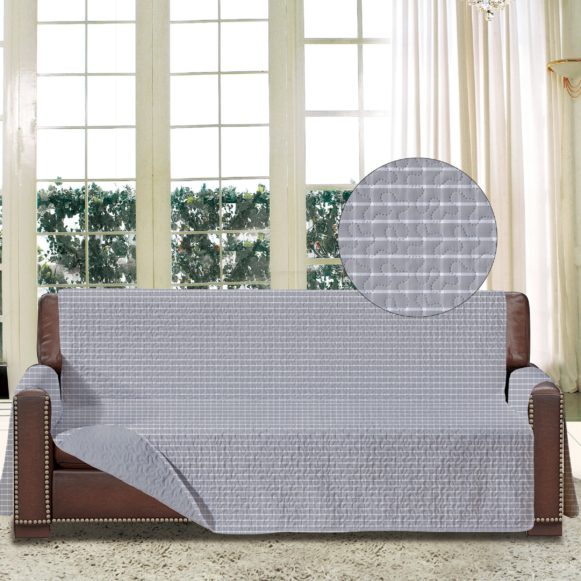 Skylinewears Reversible Sofa Cover with Pockets, Stain Resistant Couch ...