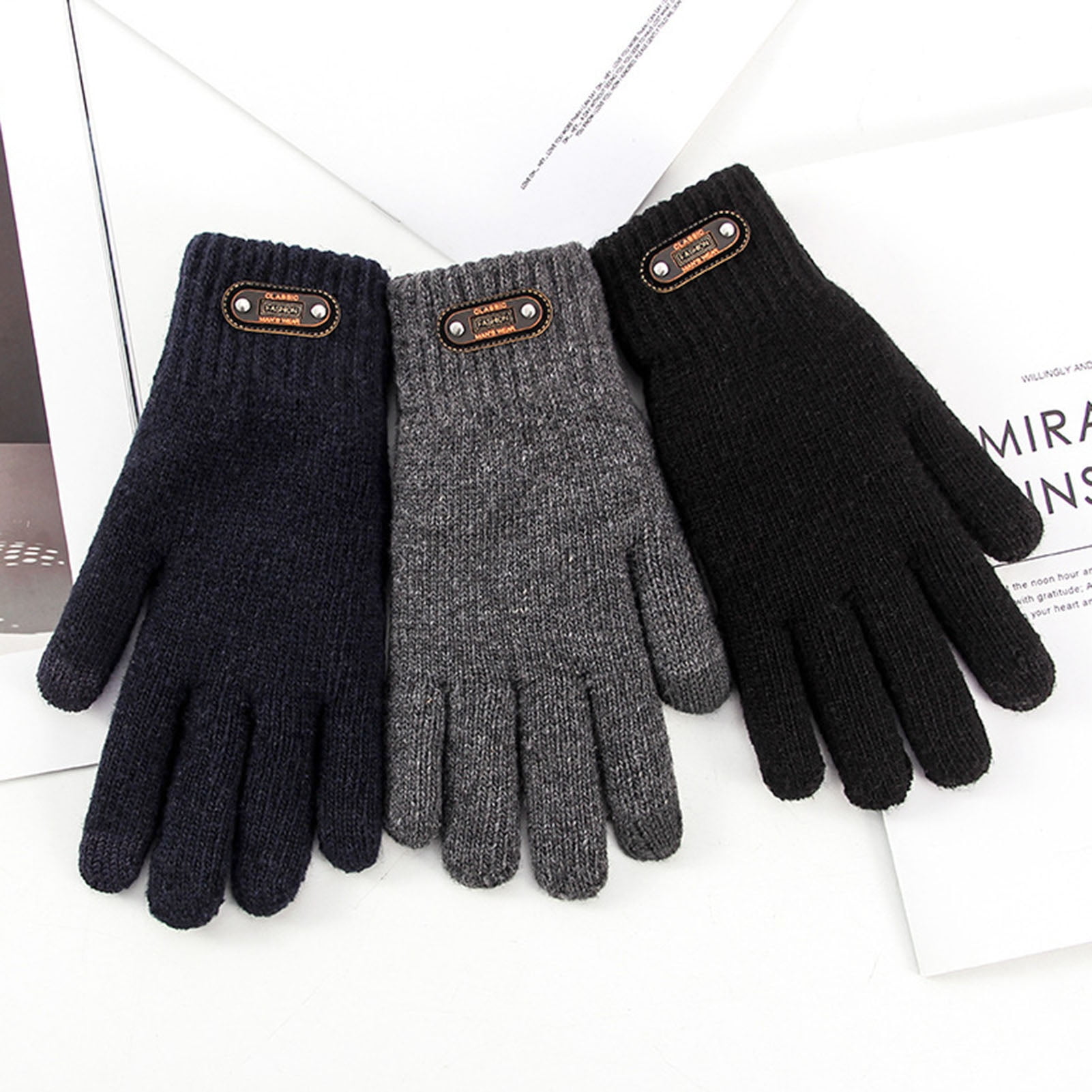Skymirror 1 Pair Men Gloves Knitted High Friction Full Finger Outdoor ...