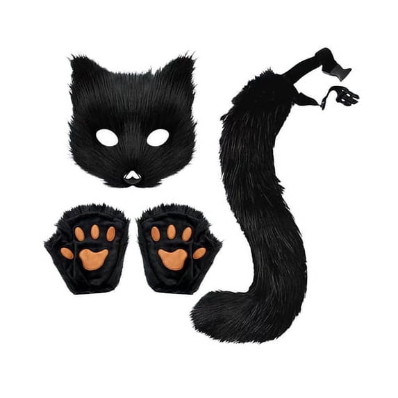 Skymirror 1 Set Cosplay Fake Fox Tail Mittens Masque Set Soft Fuzzy ...