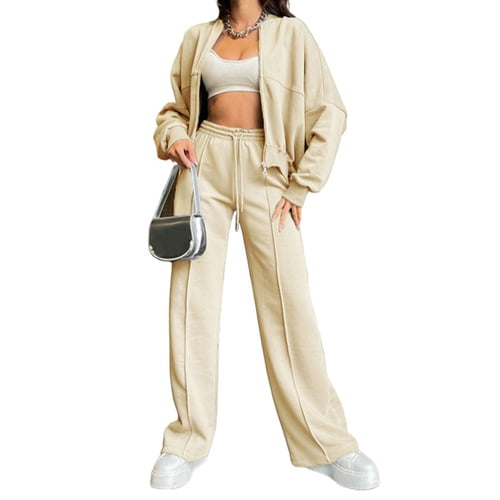 Skymirror 2 Pcs/Set Women Coat Pants Set Stand Collar Zipper Closure ...