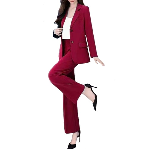 Skymirror 2 Pcs/Set Women Coat Pants Suit Formal Business Style Lapel ...