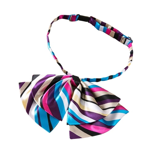 Skymirror Bow Tie Striped Color-Blocked Double-Layer Neck Tie Banks ...
