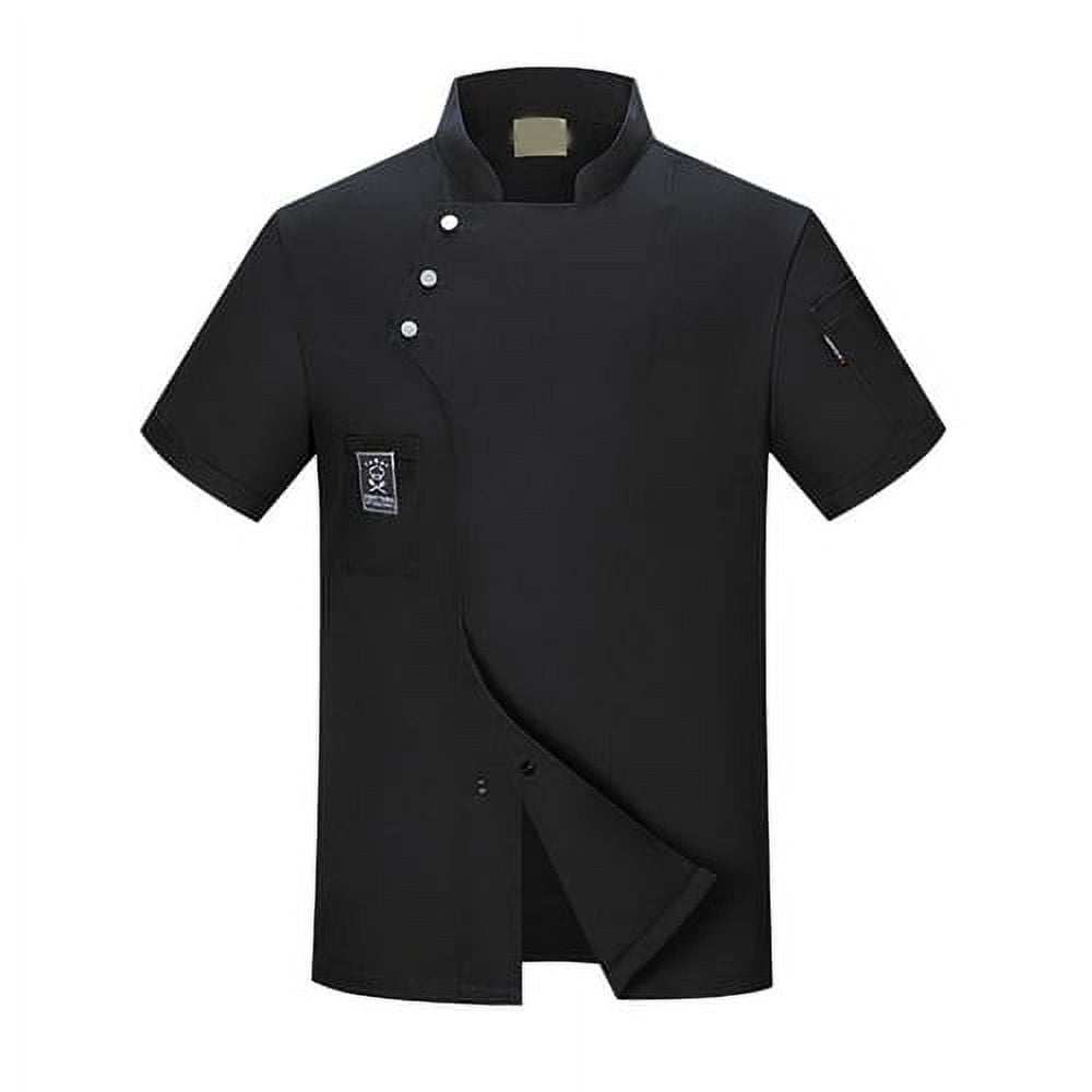 Skymirror Chef Top Short Sleeves Solid Color Pocket Buckle Unisex ...