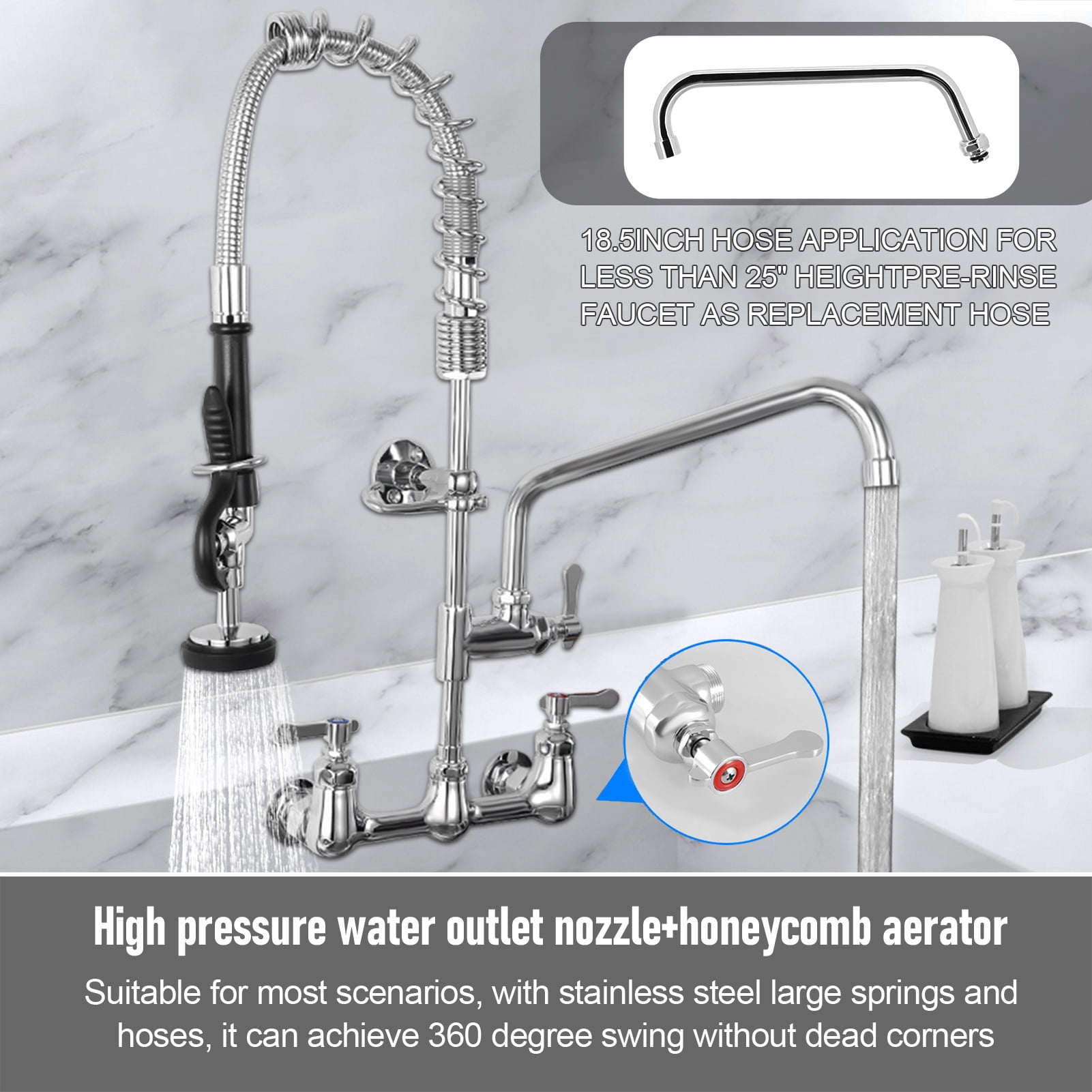 Skymirror Commercial Kitchen Faucet with Pre-Rinse Sprayer, 8-Inch ...