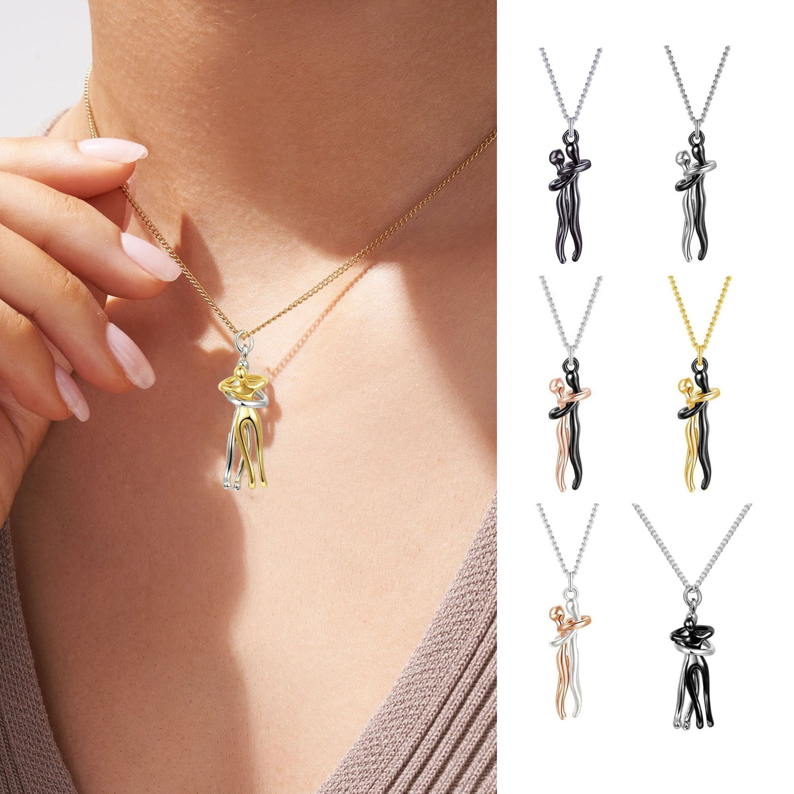 Skymirror Couple Hugging Necklace Romantic Love Symbol Embrace Necklace ...