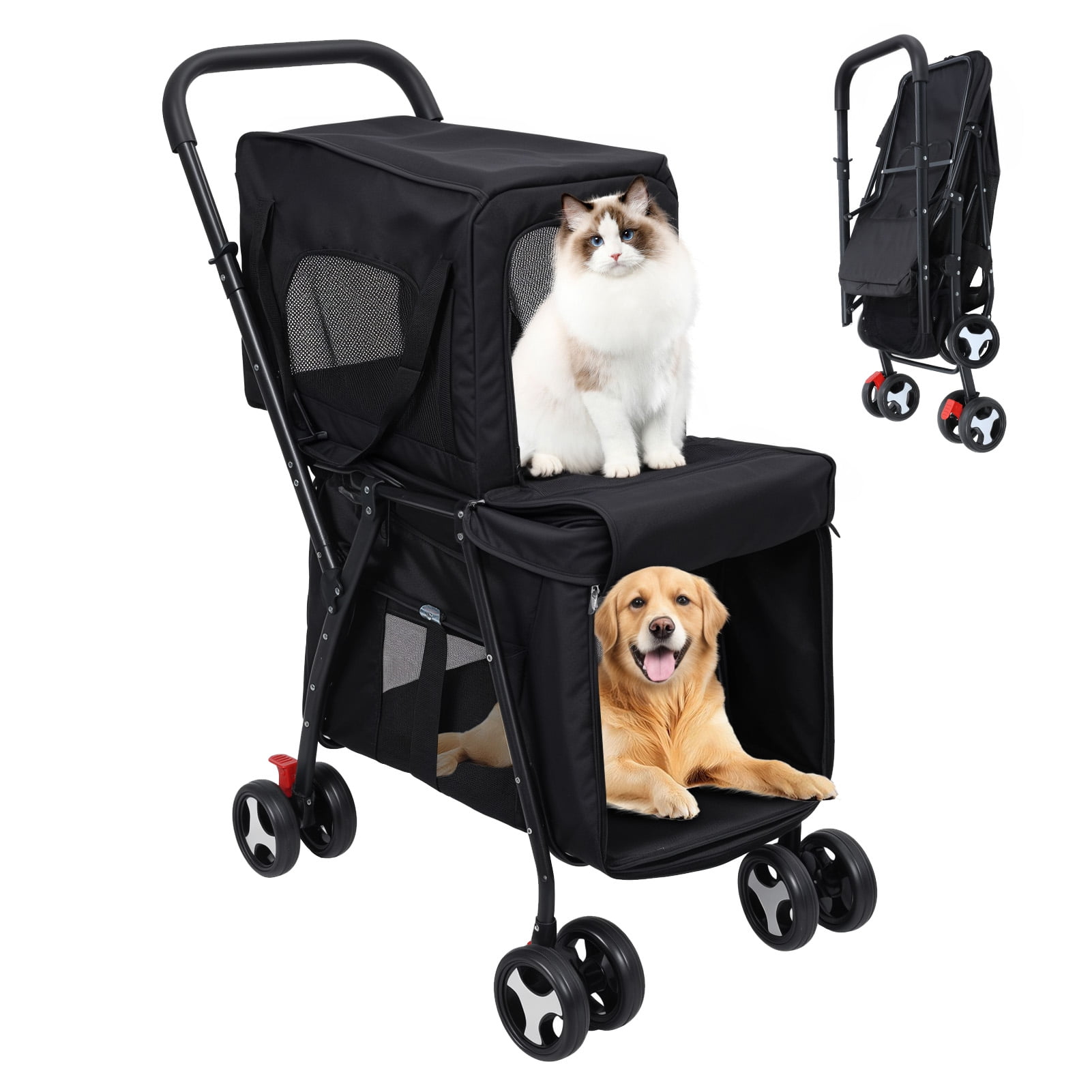 Skymirror Double Pet Stroller for 2 Small Dogs or Cats, Pet Strollers ...