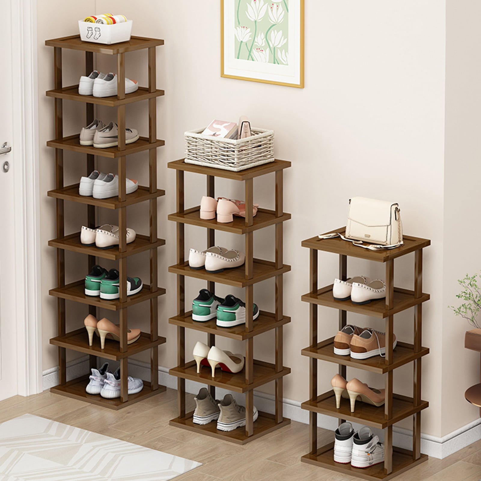 Skymirror Bamboo Entryway Shoe Rack 3/5/7 Tiers Heavy Duty Wooden Free ...