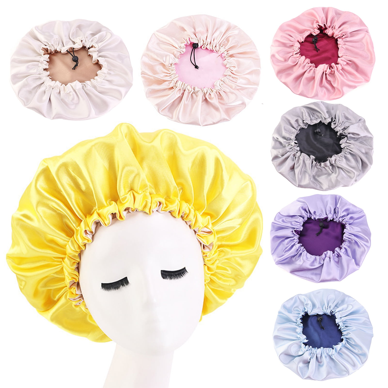 Skymirror Hair Bonnet Smooth Button Adjustable Ruffle Edge Lady Hair ...