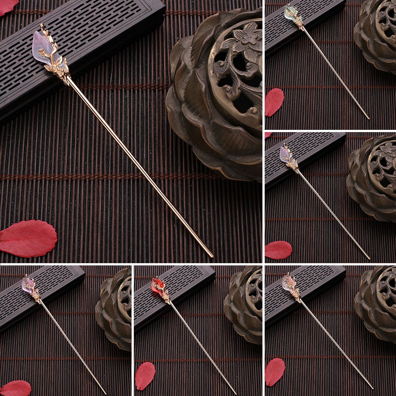 Skymirror Inlaid Transparent Faux Crystal Hair Stick Vintage Chinese ...