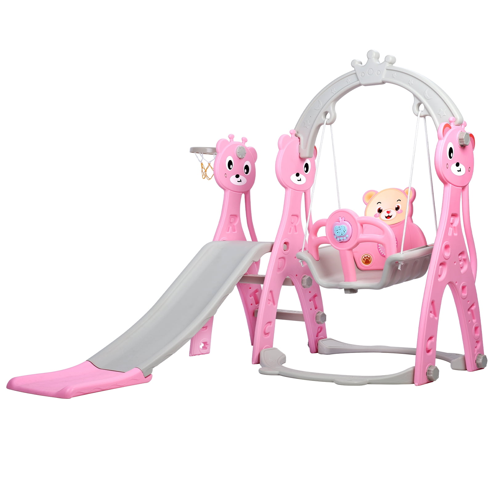 Skymirror Kids Slide Swing Set, Bear Themed Baby Mini Playground, Freestanding Baby Playground ...