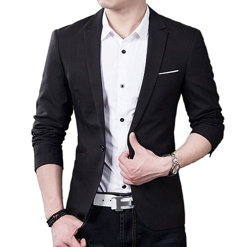 Skymirror Men's Slim Formal Business Suit Coat One Button Lapel Long ...