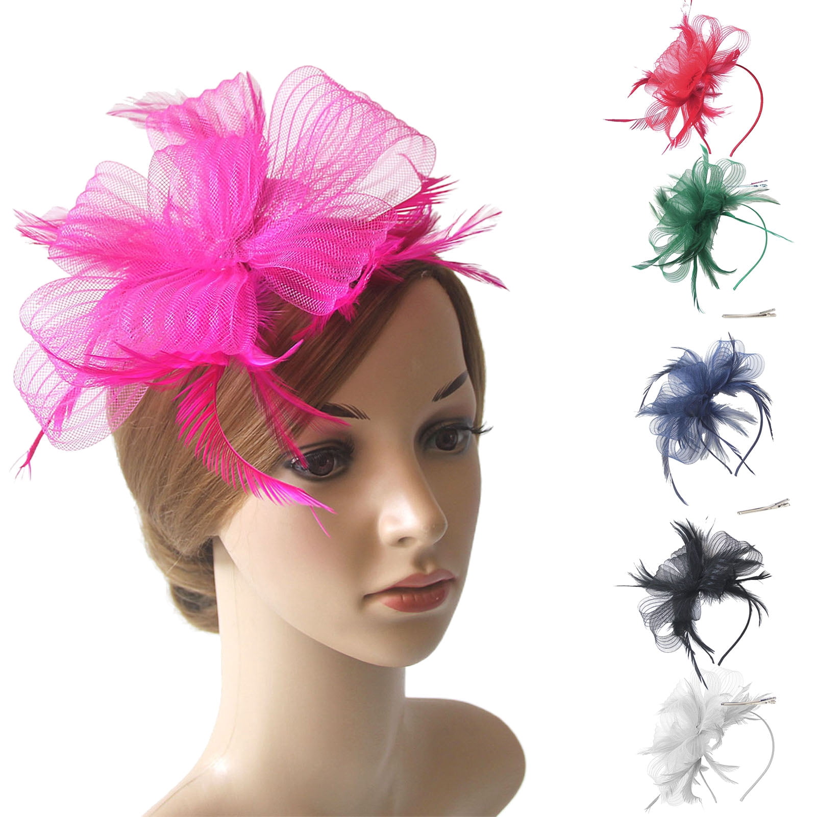 Skymirror Party Fascinator Retro Feather Multi Layers Bow-knot Mesh ...