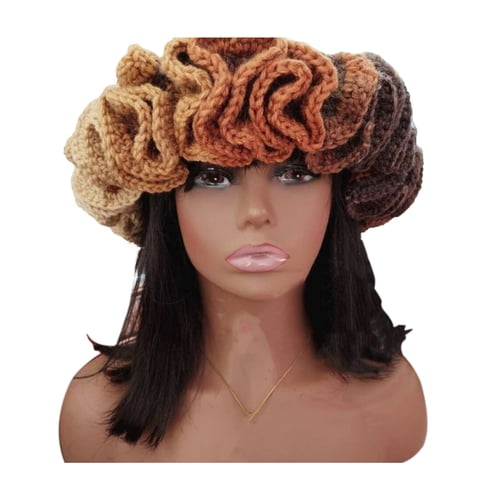 Skymirror Ruffled Hat Knitted Exaggerated Individual Style Dome Bright ...