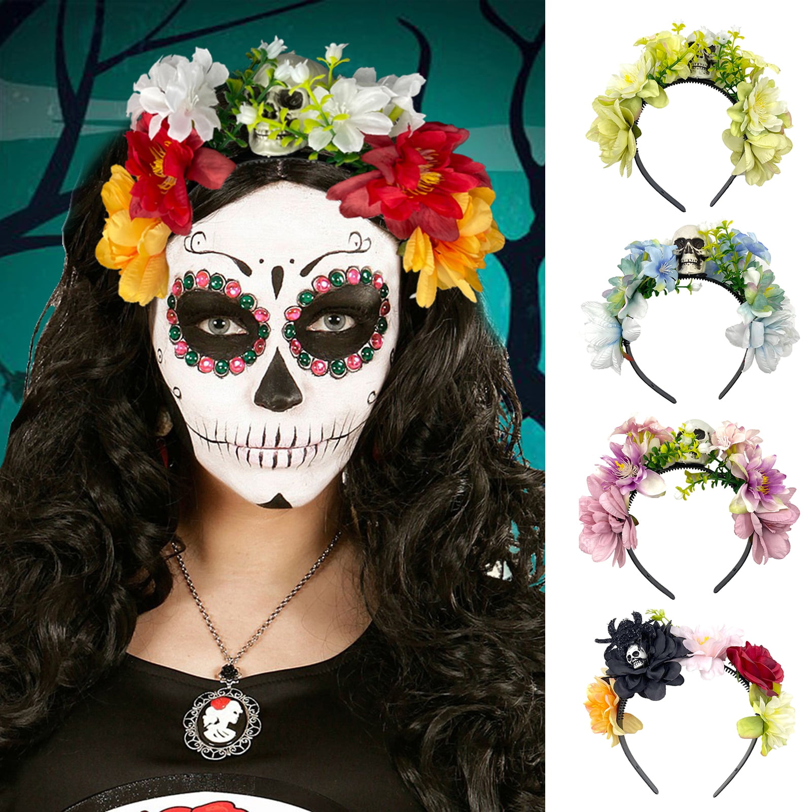 Skymirror Skull Flower Headband for Women Gothic Halloween Hair Hoop ...
